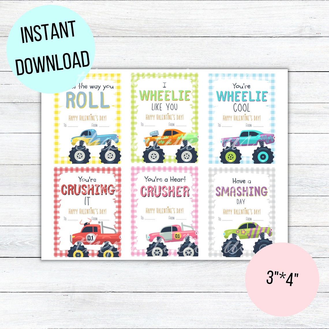 Printable Monster Truck Valentines Day Cards School Kids - Etsy