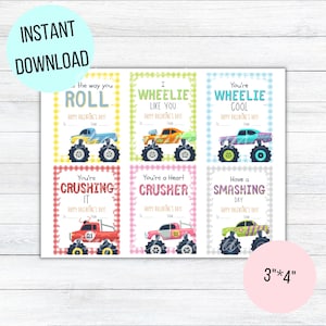 Printable Monster Truck Valentines Day Cards, School Kids Valentines ...