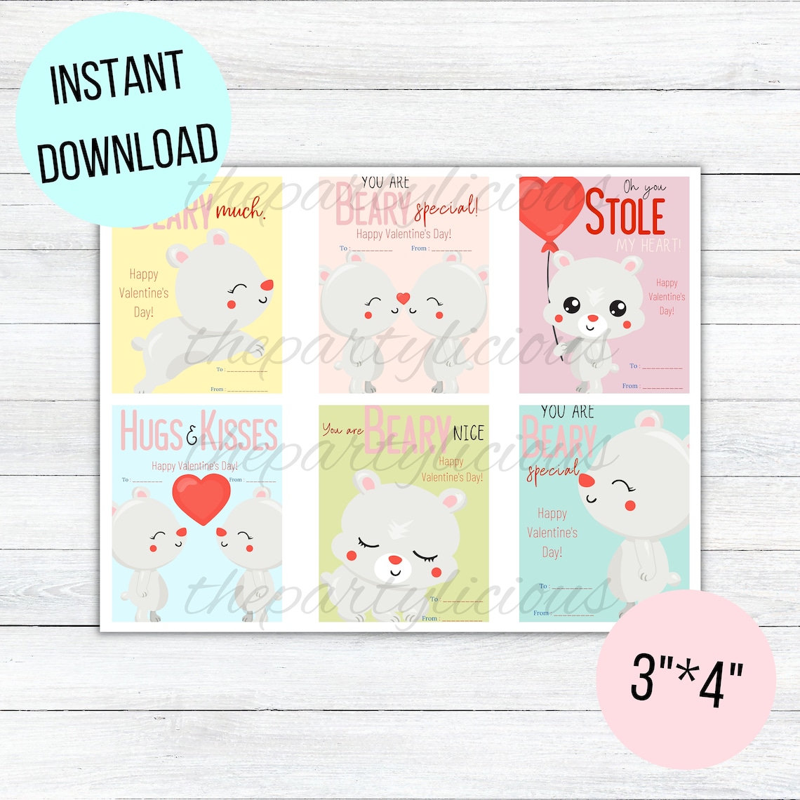 Printable Bear Valentines Day Cards Classroom Kids Valentines - Etsy
