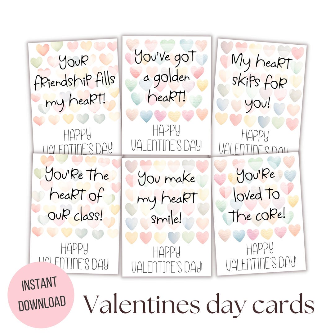 Printable Hearts Valentines Day Cards, School Kids Valentines Day Cards ...
