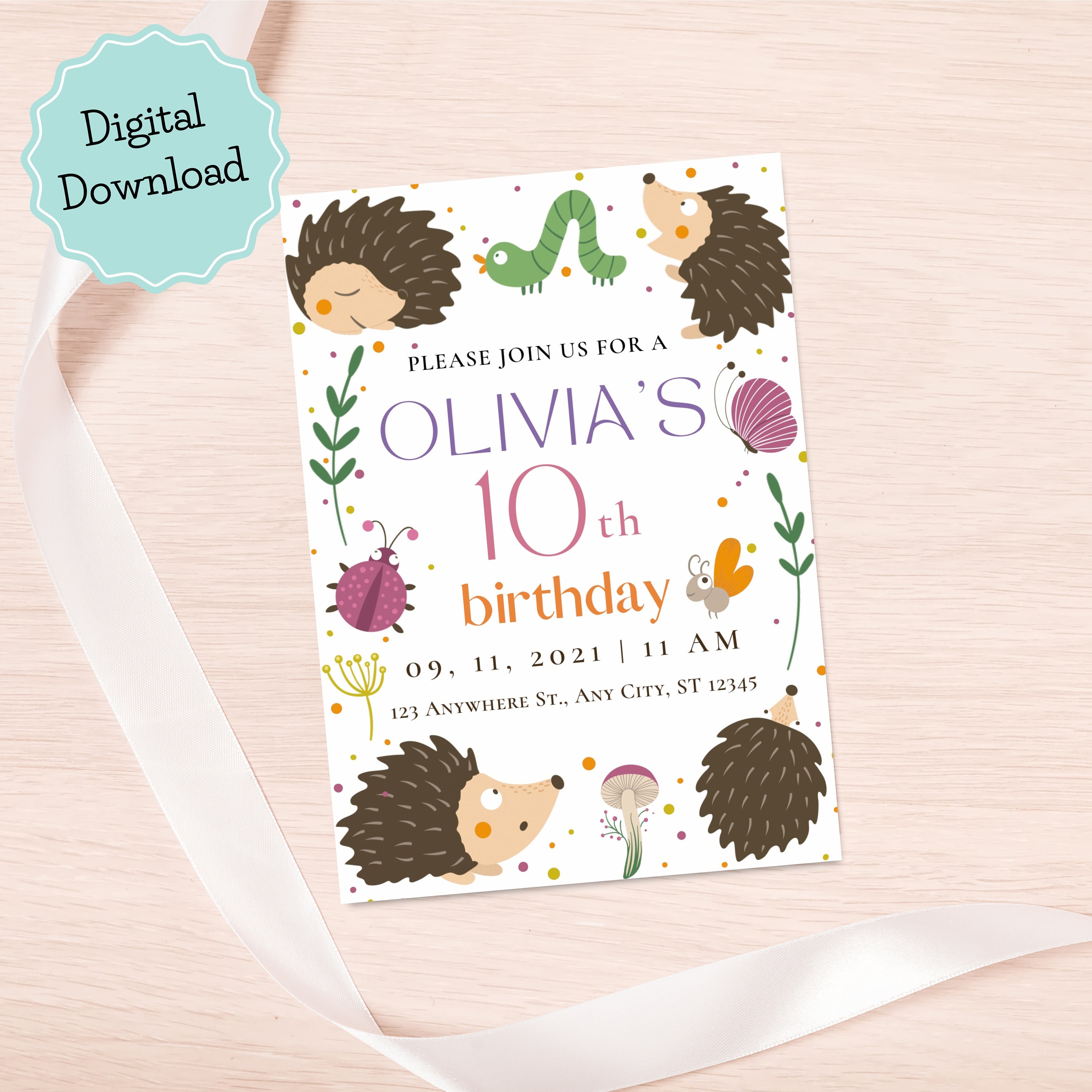 Cute Hedgehog Party Invitation Hedgehog Birthday Invite - Etsy