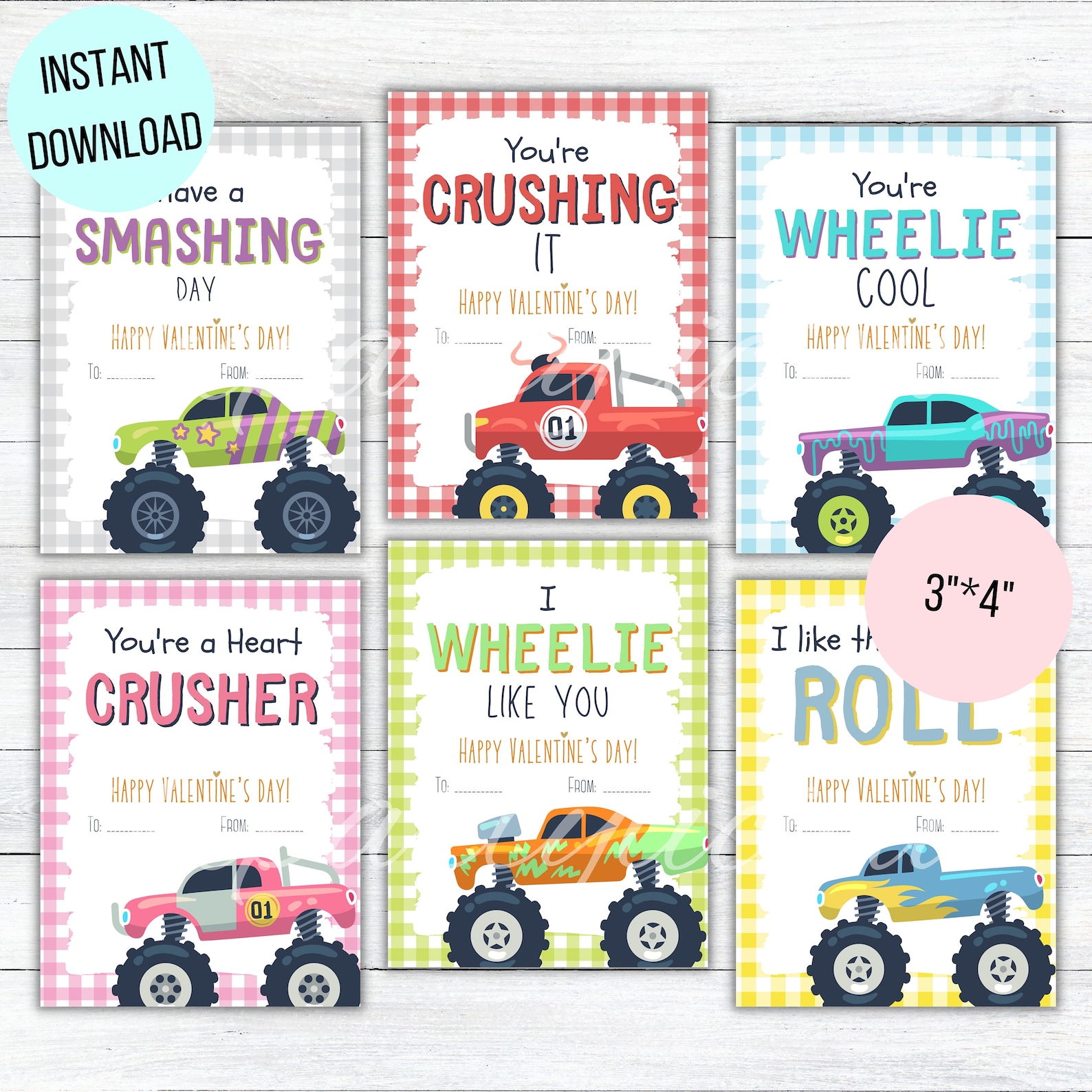 Printable Monster Truck Valentines Day Cards School Kids - Etsy