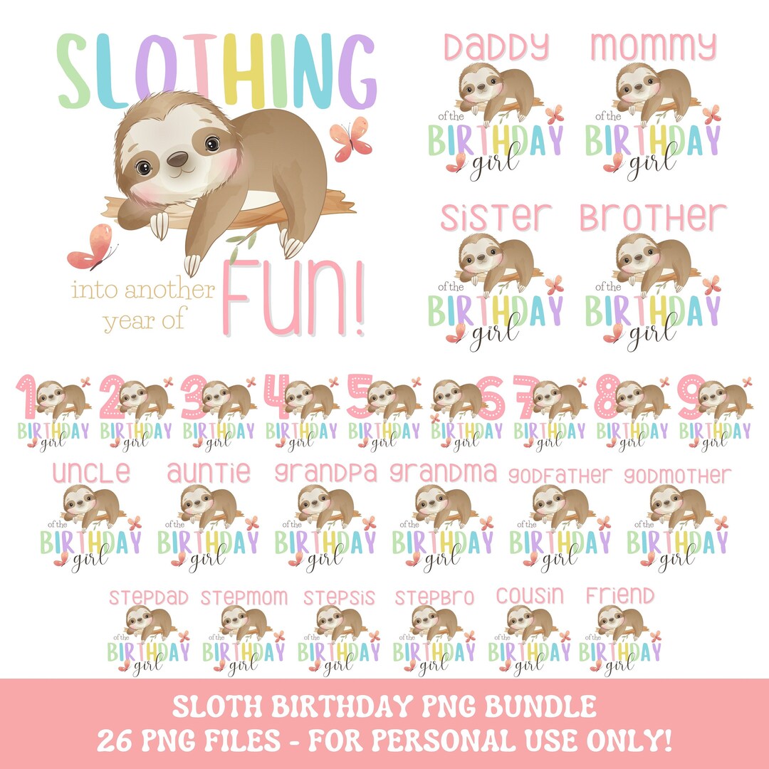 Sloth Birthday Shirt PNG Sublimation Iron on Transfer,slotho Birthday ...