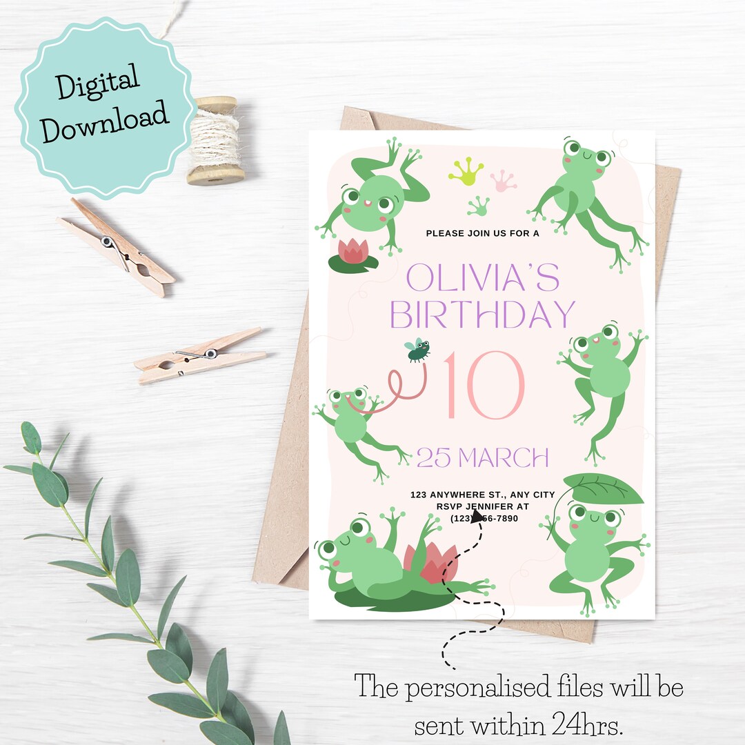 Pastel Frog Birthday Party Invitation Toad Printable Invite Party Decor ...