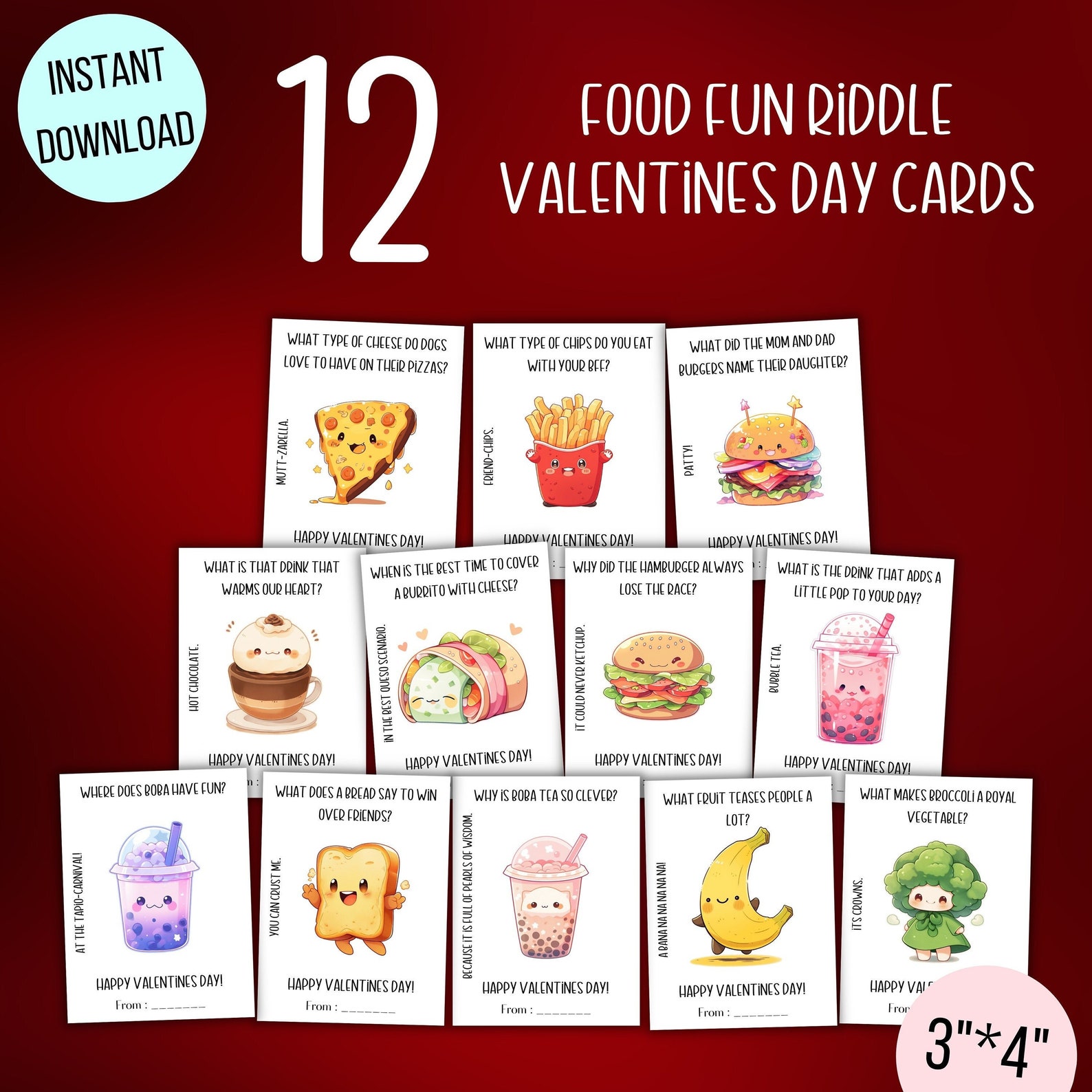 Printable Funny Riddles Food Valentines Day Cards, Classroom Kids ...