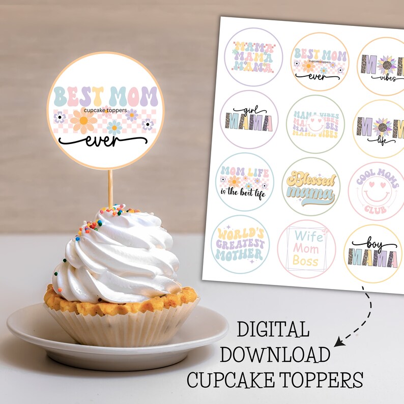 Printable Mothers Day Cupcake Toppers for Mommy Mimi Mama Grandma, Best ...