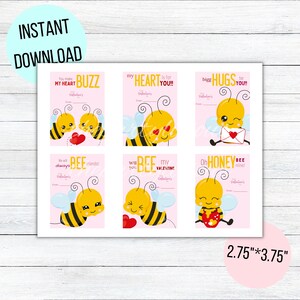 Printable Bee Valentines Day Cards, Classroom Kids Valentines Day Cards ...