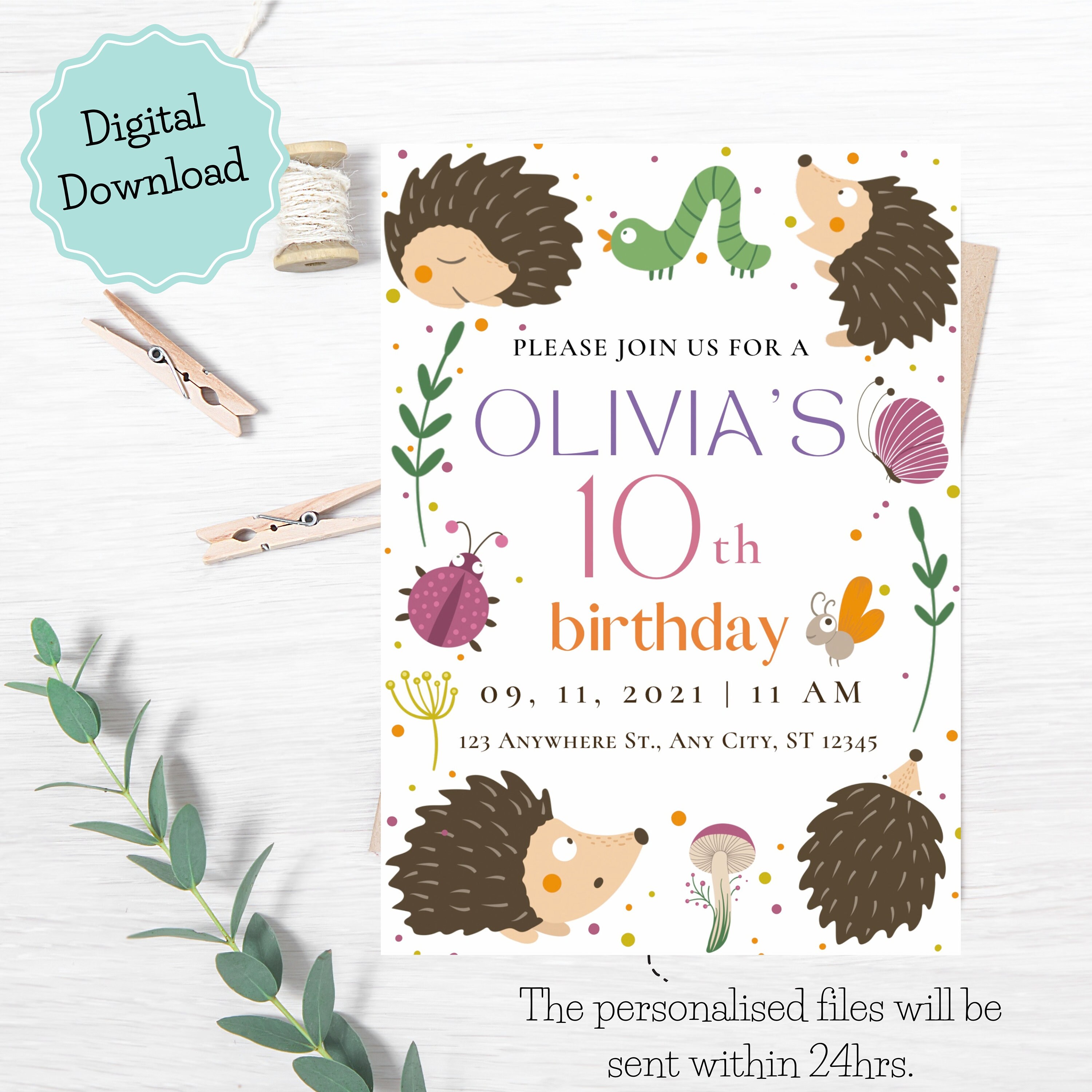 Cute Hedgehog Party Invitation Hedgehog Birthday Invite - Etsy