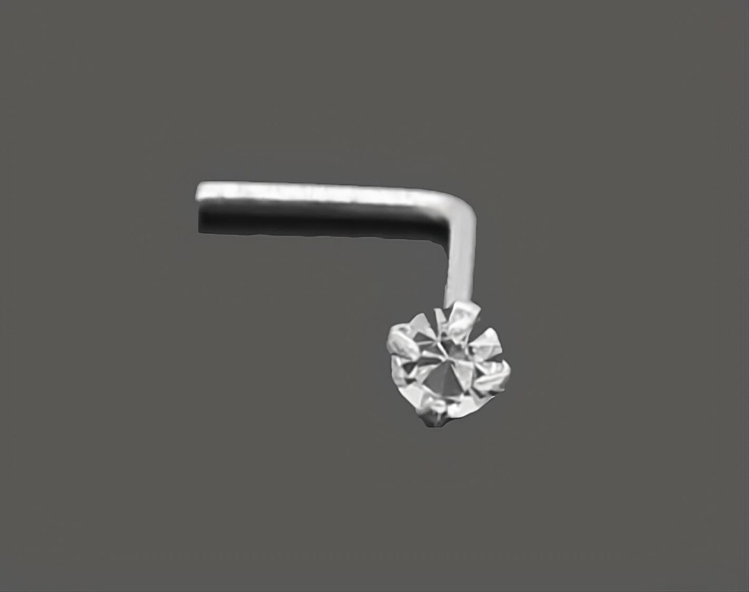 Delicate Nose Piercing, L Shape, 22 Gauge (0.6 Mm), 2 Mm Stone, 925 ...