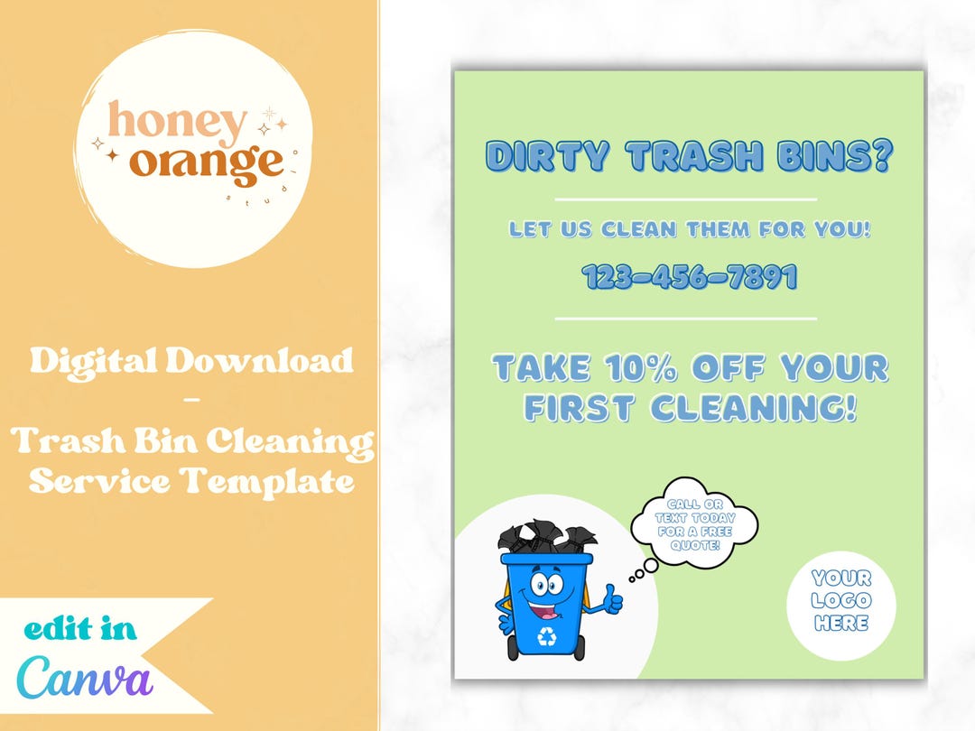 Trash Bin Cleaning Service Flyer Canva Template | Service Marketing ...