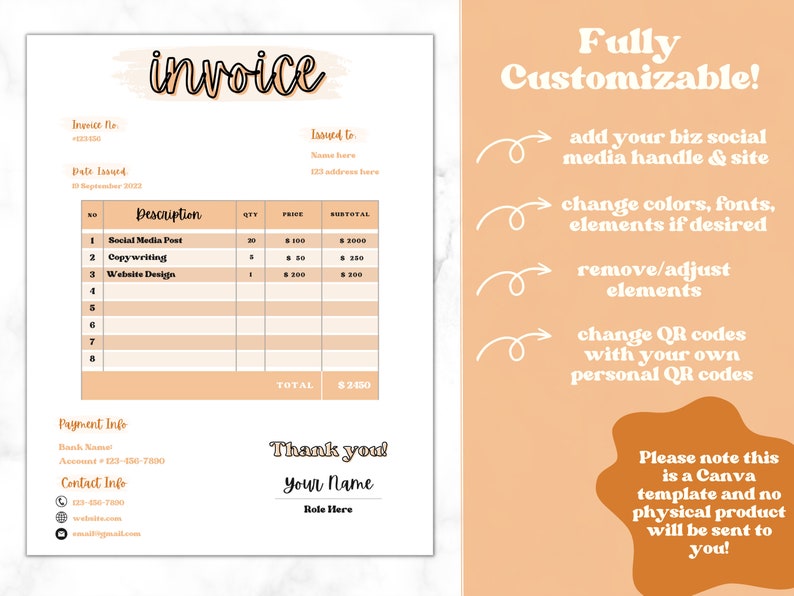 Invoice Template, Editable Invoice Template, Editable Billing Form ...