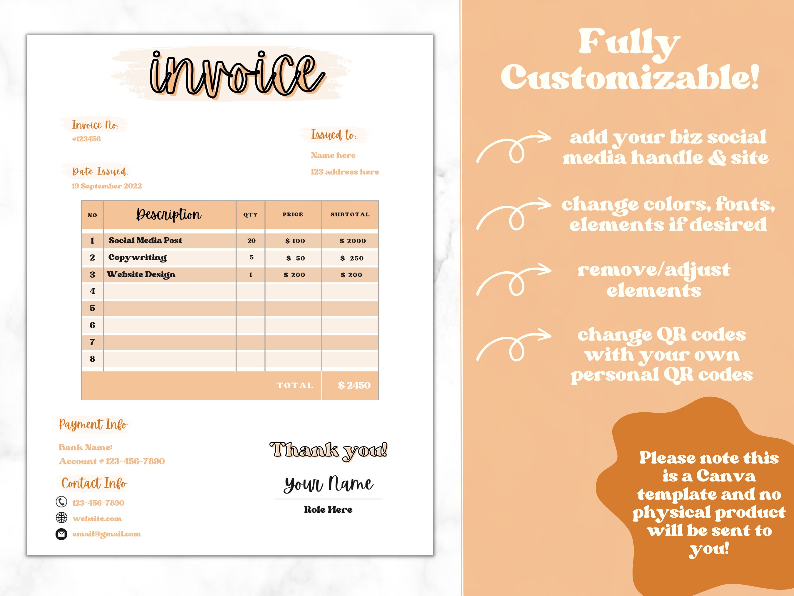 Invoice Template, Editable Invoice Template, Editable Billing Form ...
