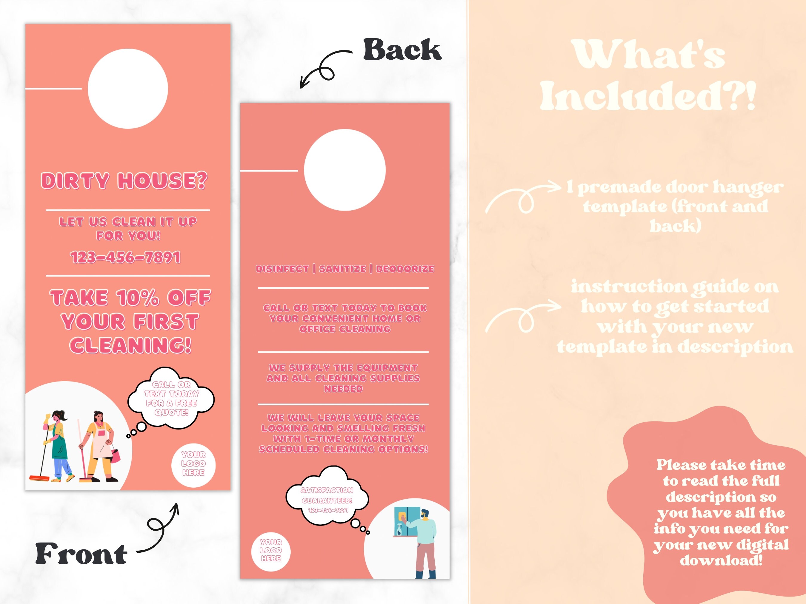 Cleaning Service Door Hanger Tag Canva Template | Door Flyer | Service ...
