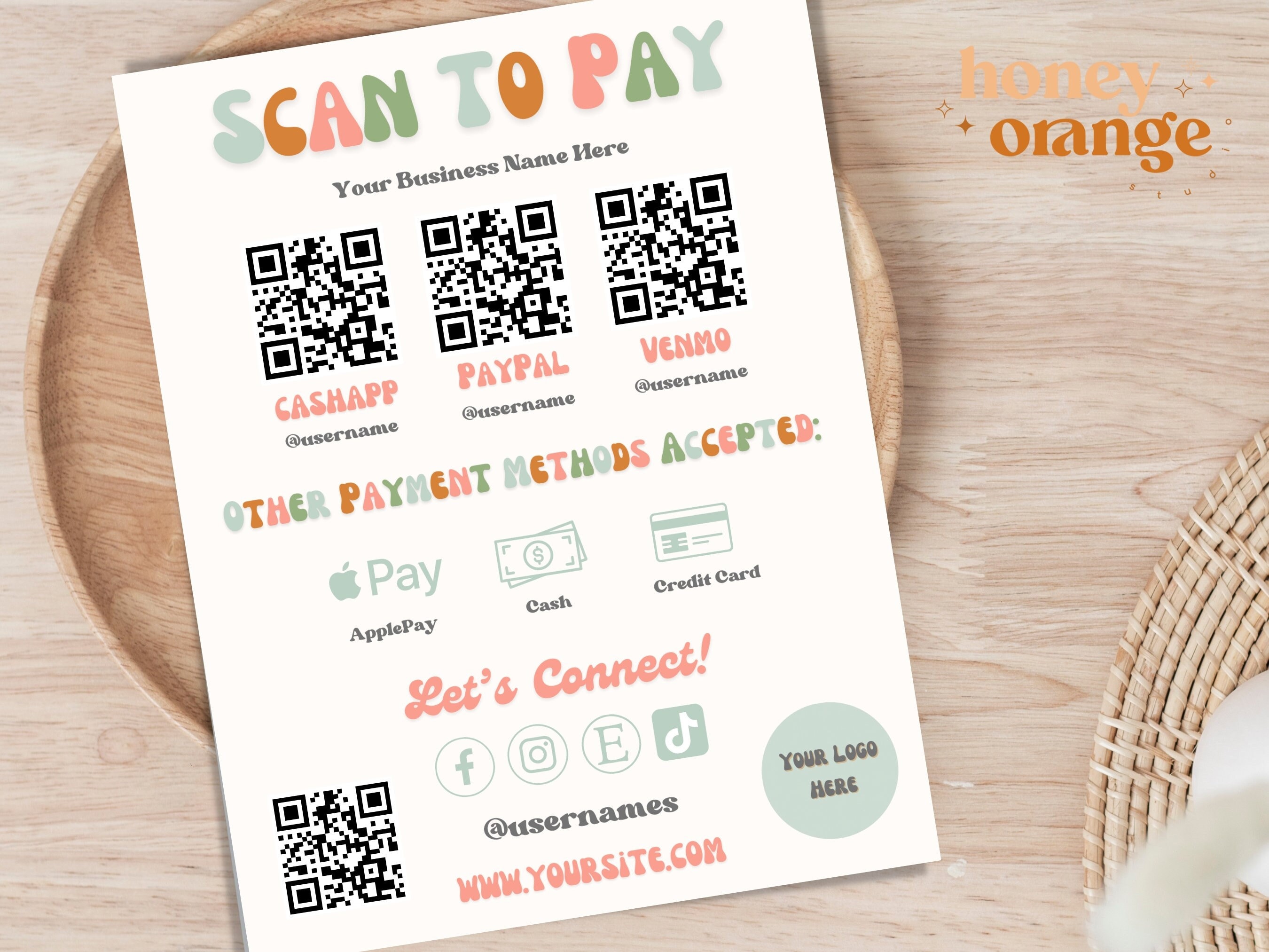 Retro Scan to Pay, QR Code Scan to Pay, Rainbow Printable Scan to Pay Template, Payment Sign ...