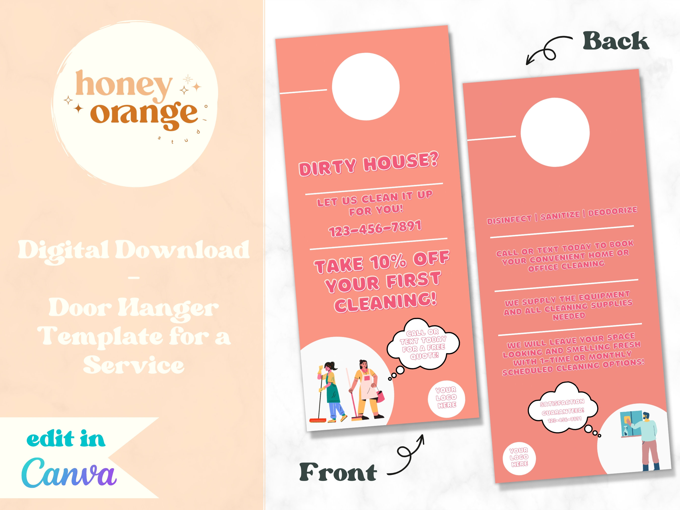 Cleaning Service Door Hanger Tag Canva Template | Door Flyer | Service ...