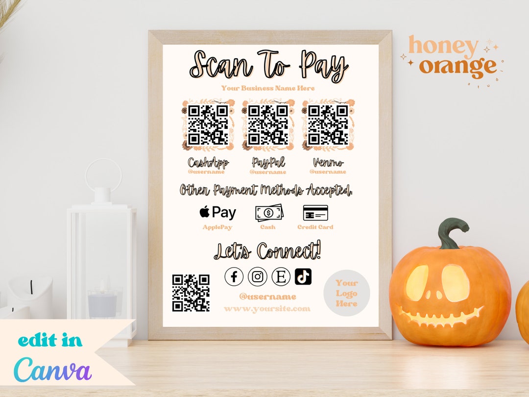 Fall Themed Scan to Pay, QR Code Scan to Pay Template, Printable Scan ...
