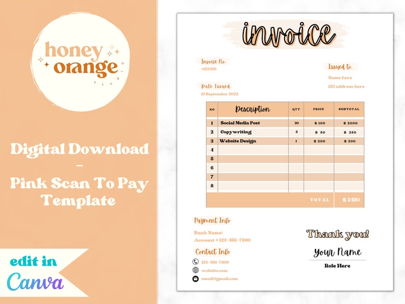 Invoice Template, Editable Invoice Template, Editable Billing Form ...