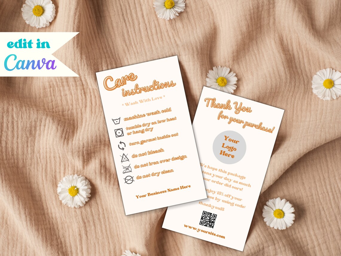 Editable Clothing Care Cards, Custom Canva Template for Small Business ...