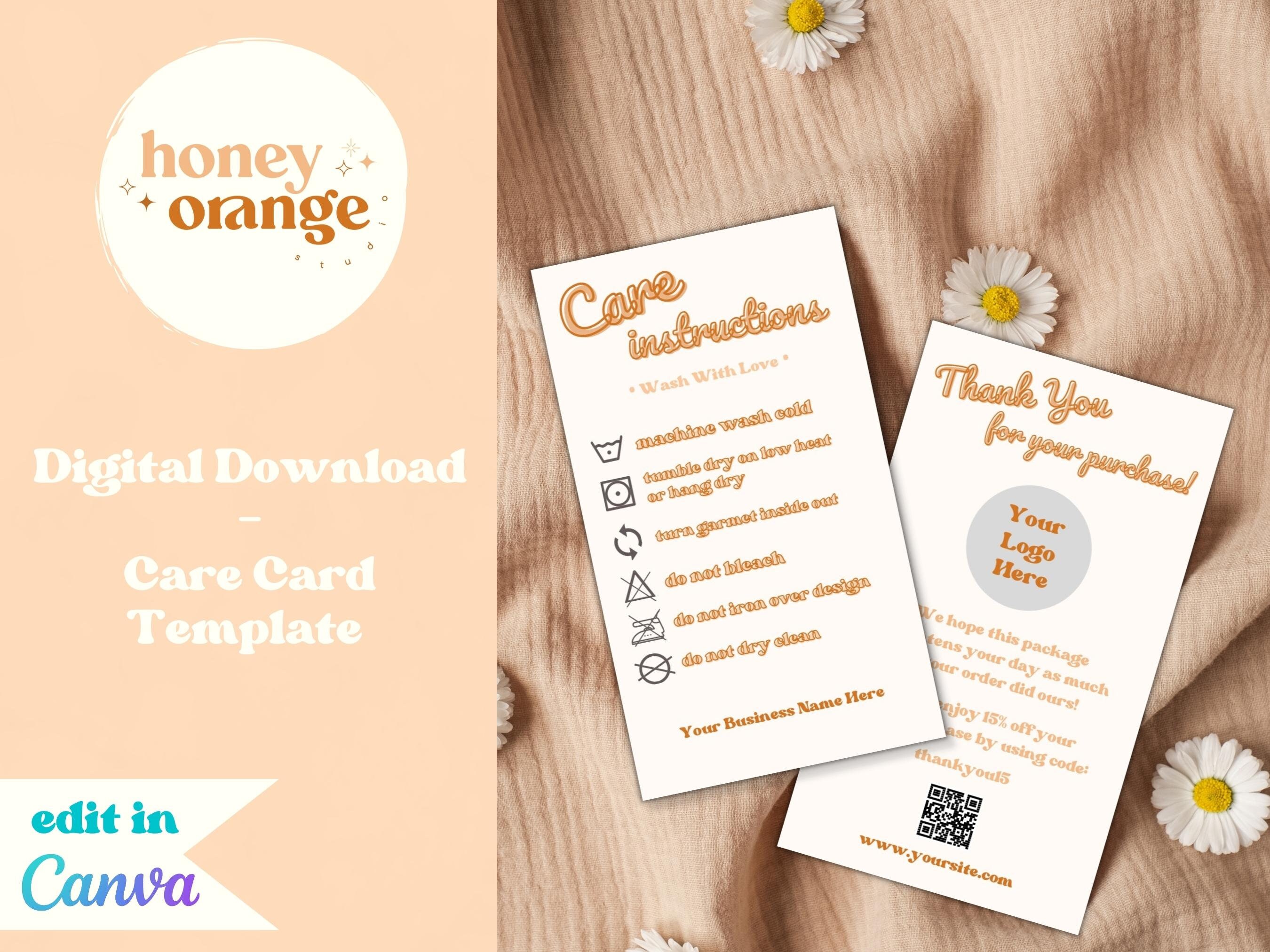 Editable Clothing Care Cards, Custom Canva Template for Small Business ...