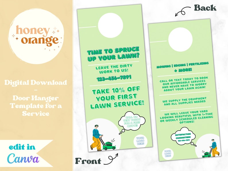 Lawn Care Service Door Hanger Tag Canva Template Service - Etsy