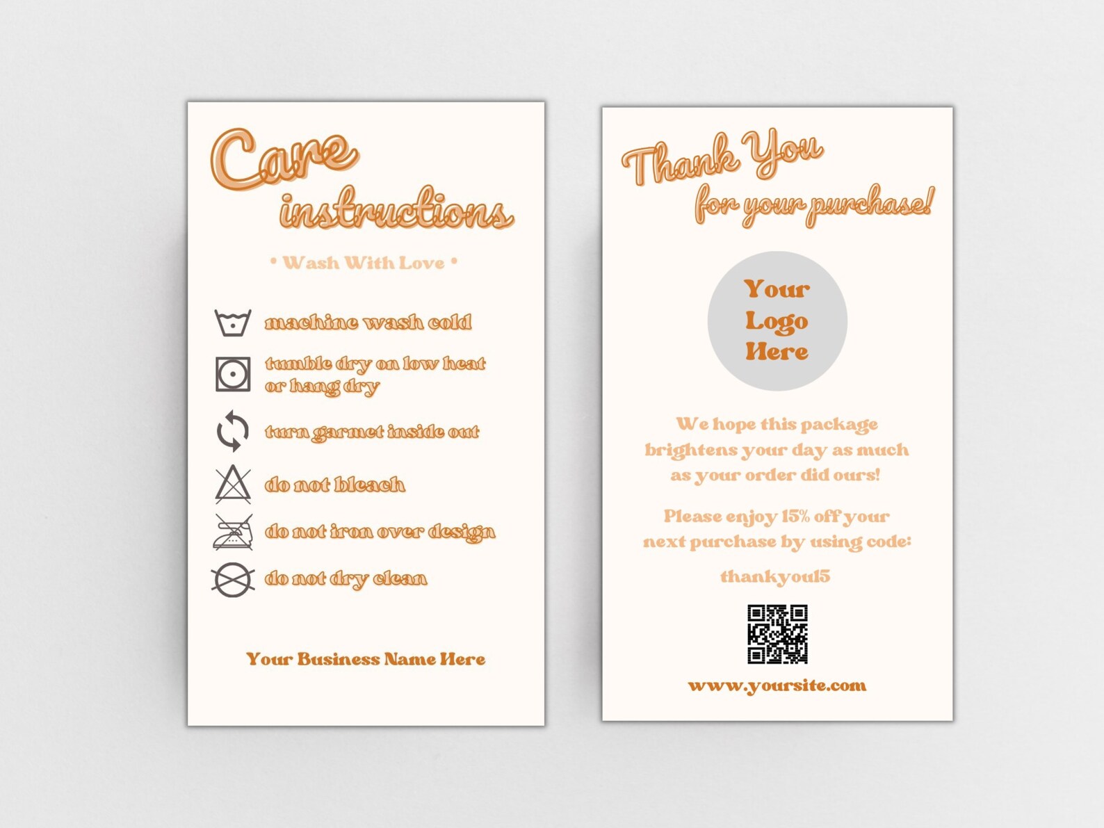 Editable Clothing Care Cards, Custom Canva Template for Small Business ...