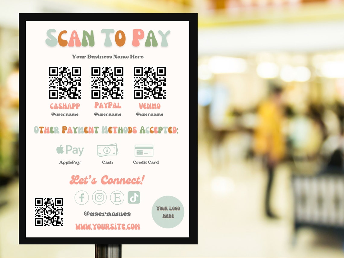Retro Scan to Pay, QR Code Scan to Pay, Rainbow Printable Scan to Pay ...