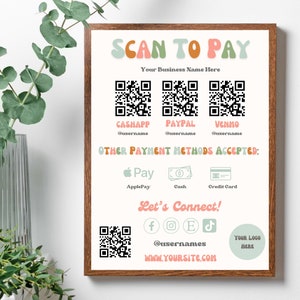 Retro Scan to Pay, QR Code Scan to Pay, Rainbow Printable Scan to Pay ...
