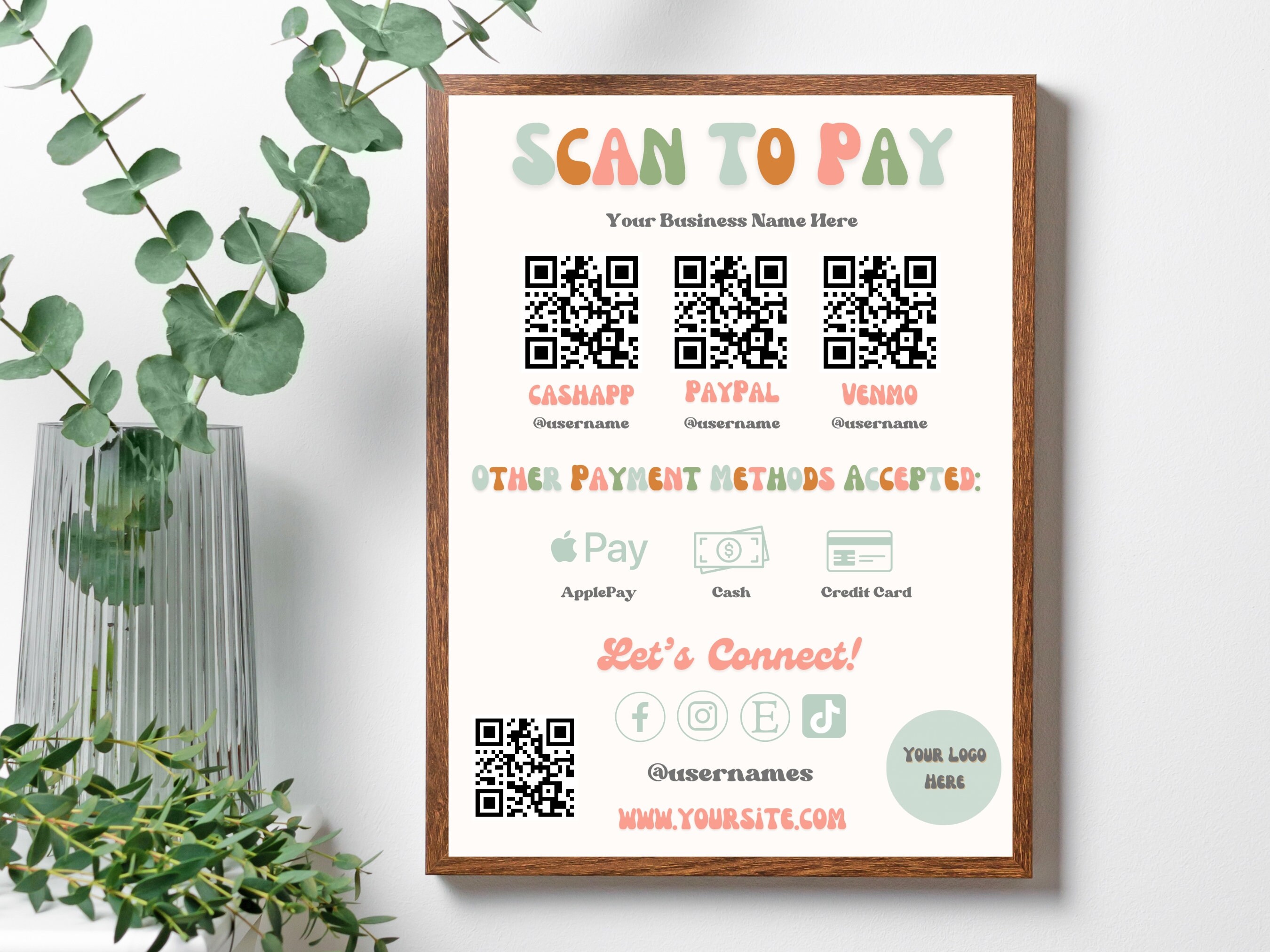 Retro Scan to Pay, QR Code Scan to Pay, Rainbow Printable Scan to Pay ...
