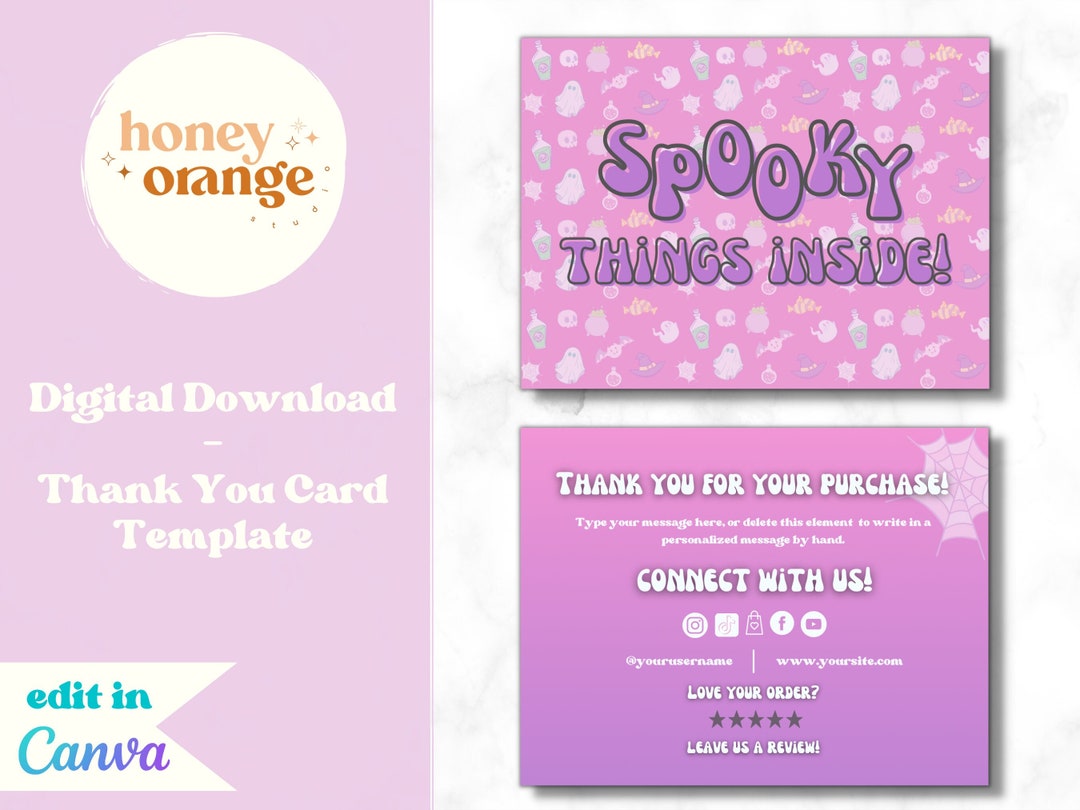 Halloween Digital Thank You Card, Spooky Cute Card, Editable Small ...