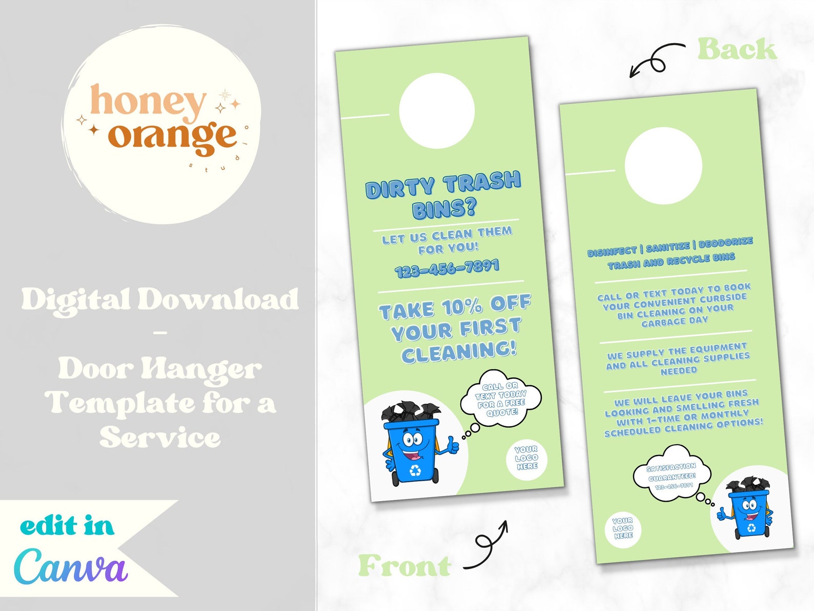 Trash Bin Cleaning Service Door Hanger Tag Canva Template | Service ...