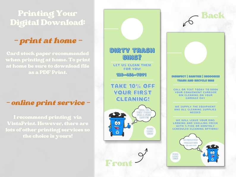 Trash Bin Cleaning Service Door Hanger Tag Canva Template | Service ...