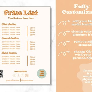 Price List Template, Editable Price List Template, QR Code Template ...