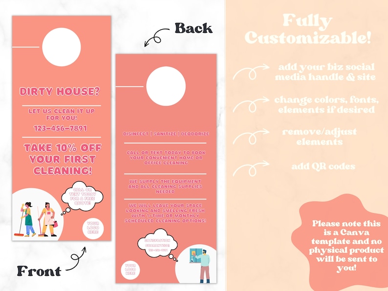 Cleaning Service Door Hanger Tag Canva Template | Door Flyer | Service ...