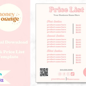 Pink Price List Template, Editable Price List Template, QR Code ...