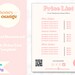 Pink Price List Template, Editable Price List Template, QR Code ...