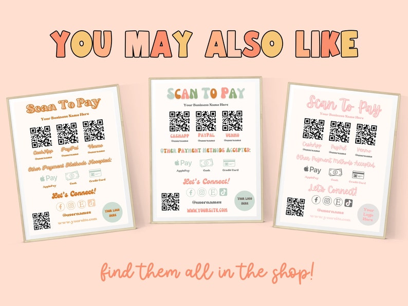 Retro Pink Scan to Pay, QR Code Scan to Pay, Printable Scan to Pay ...
