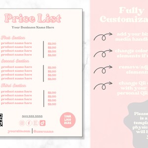 Pink Price List Template, Editable Price List Template, QR Code ...