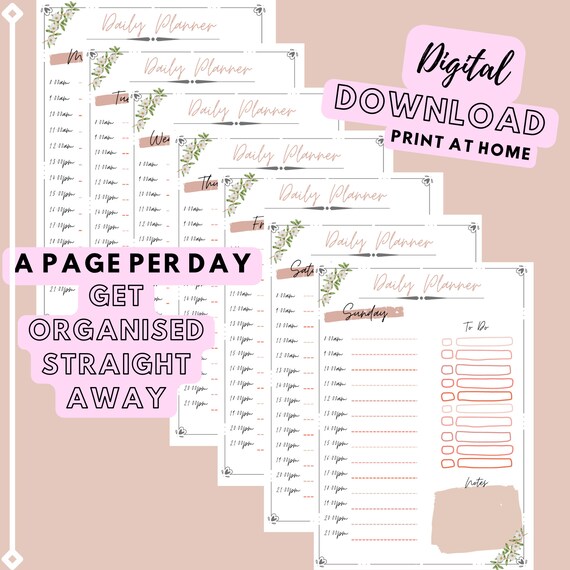 Printable A4 Daily Planner Page per Day Simple Pretty - Etsy