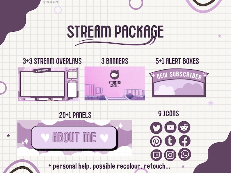 Stream Overlay Package for Twitch, Purple Color, Cute Cozy Theme ...