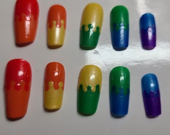 Rainbow Smiley Face Press on Nails | Glue on Nails | Short Nails ...