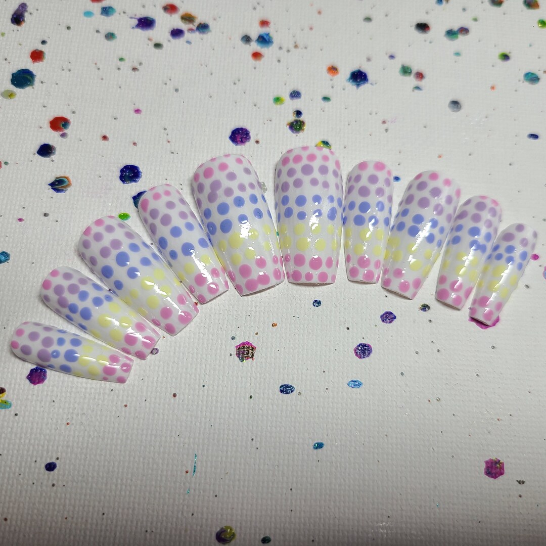 Pastel Rainbow Dot Nails - Etsy