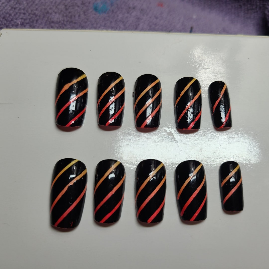 Black Lava Ombre Nails - Etsy