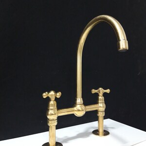 Unlacquered Brass Kitchen Faucet, Vintage Solid Brass Sink Faucet ...