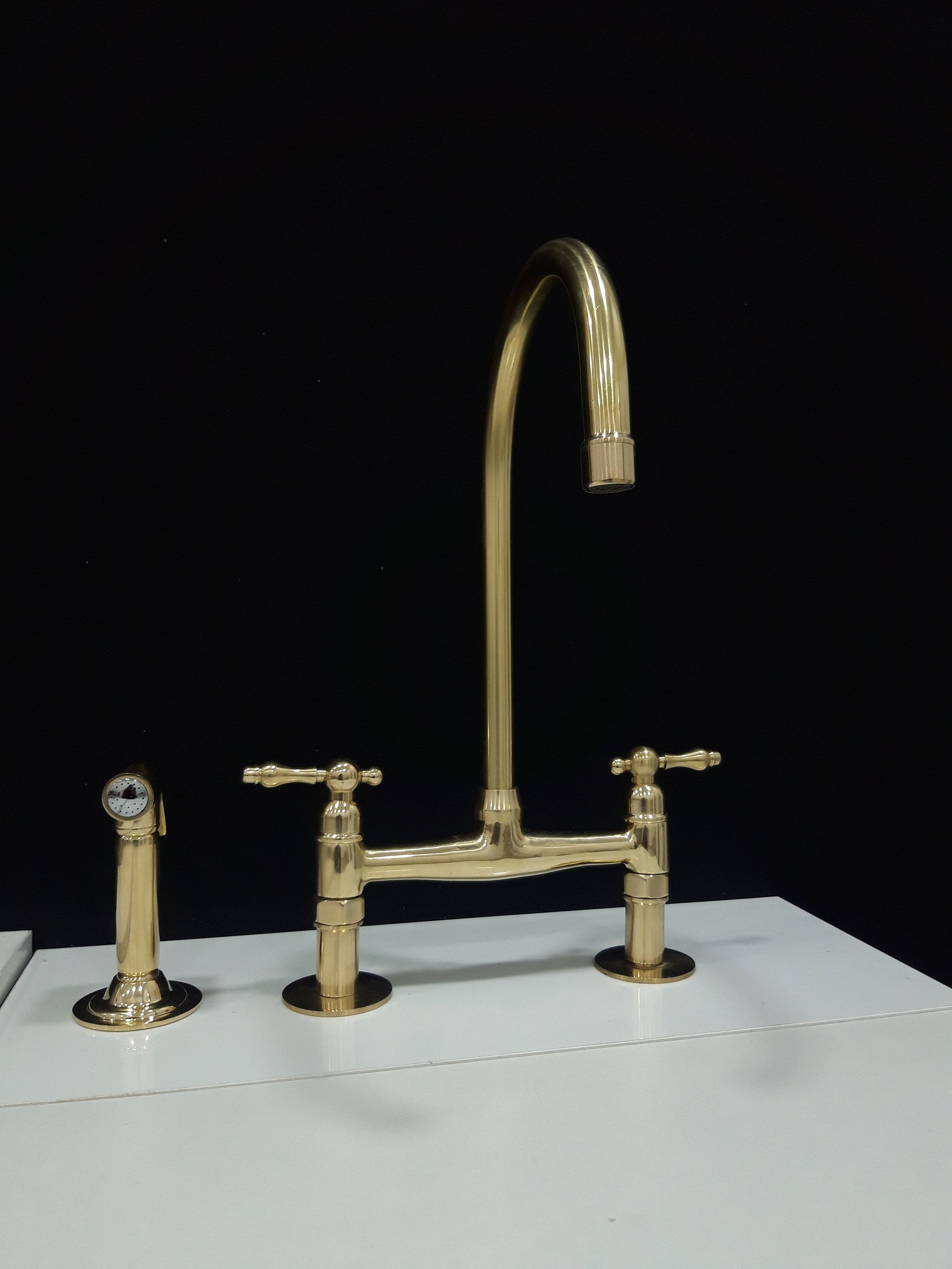 Unlacquered Solid Brass Sink Faucet, Kitchen Brass Faucet, Sink Bridge ...