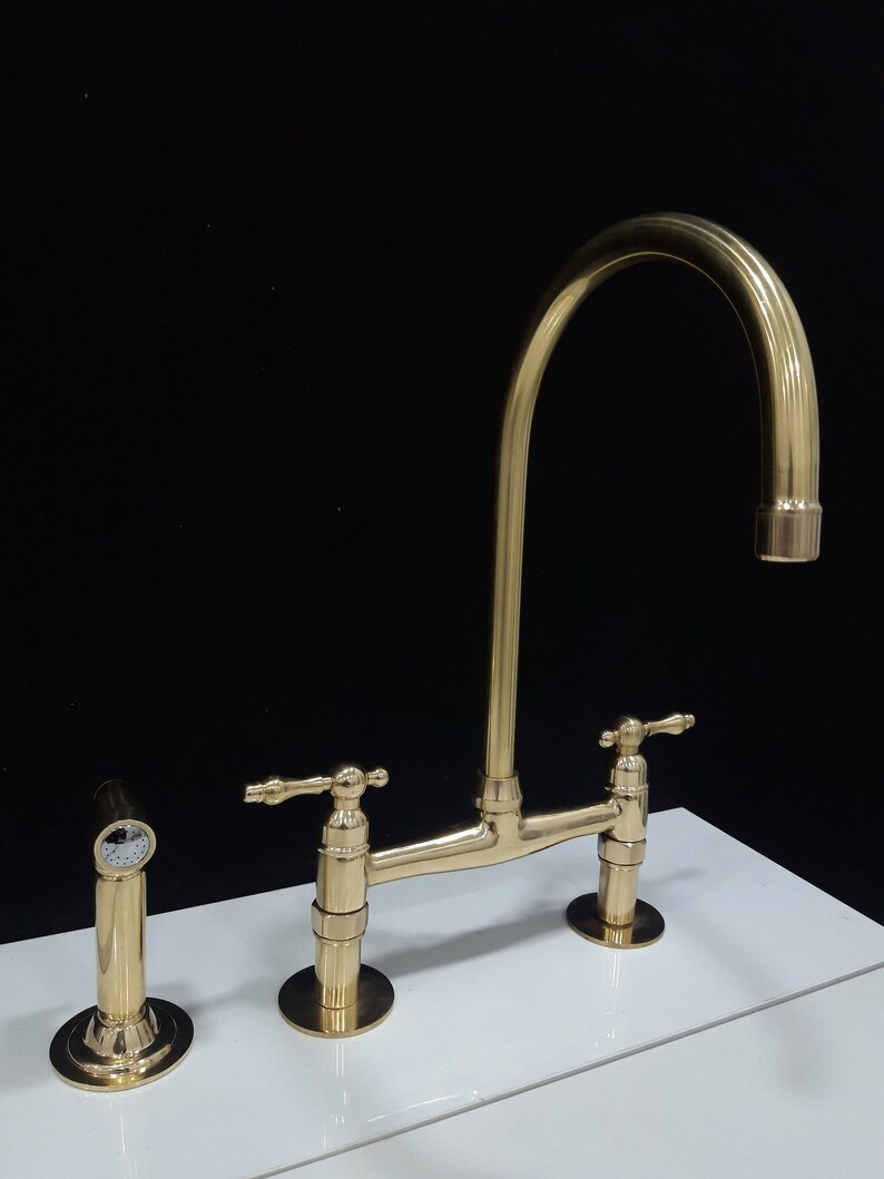 Unlacquered Solid Brass Sink Faucet, Kitchen Brass Faucet, Sink Bridge ...