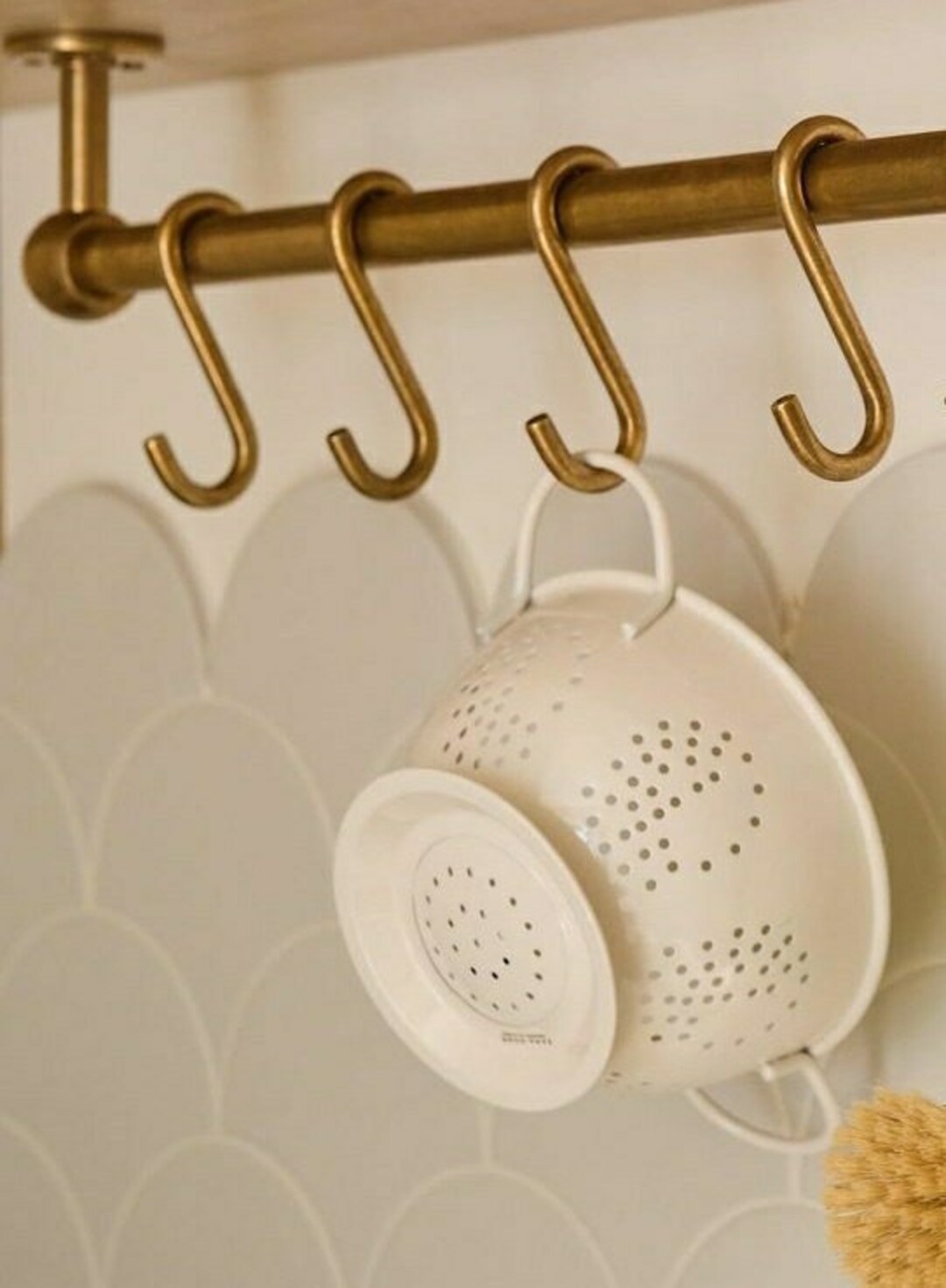 Unlacquered Brass Pot Rail With Brass s Hooks. Solid Brass Construction ...