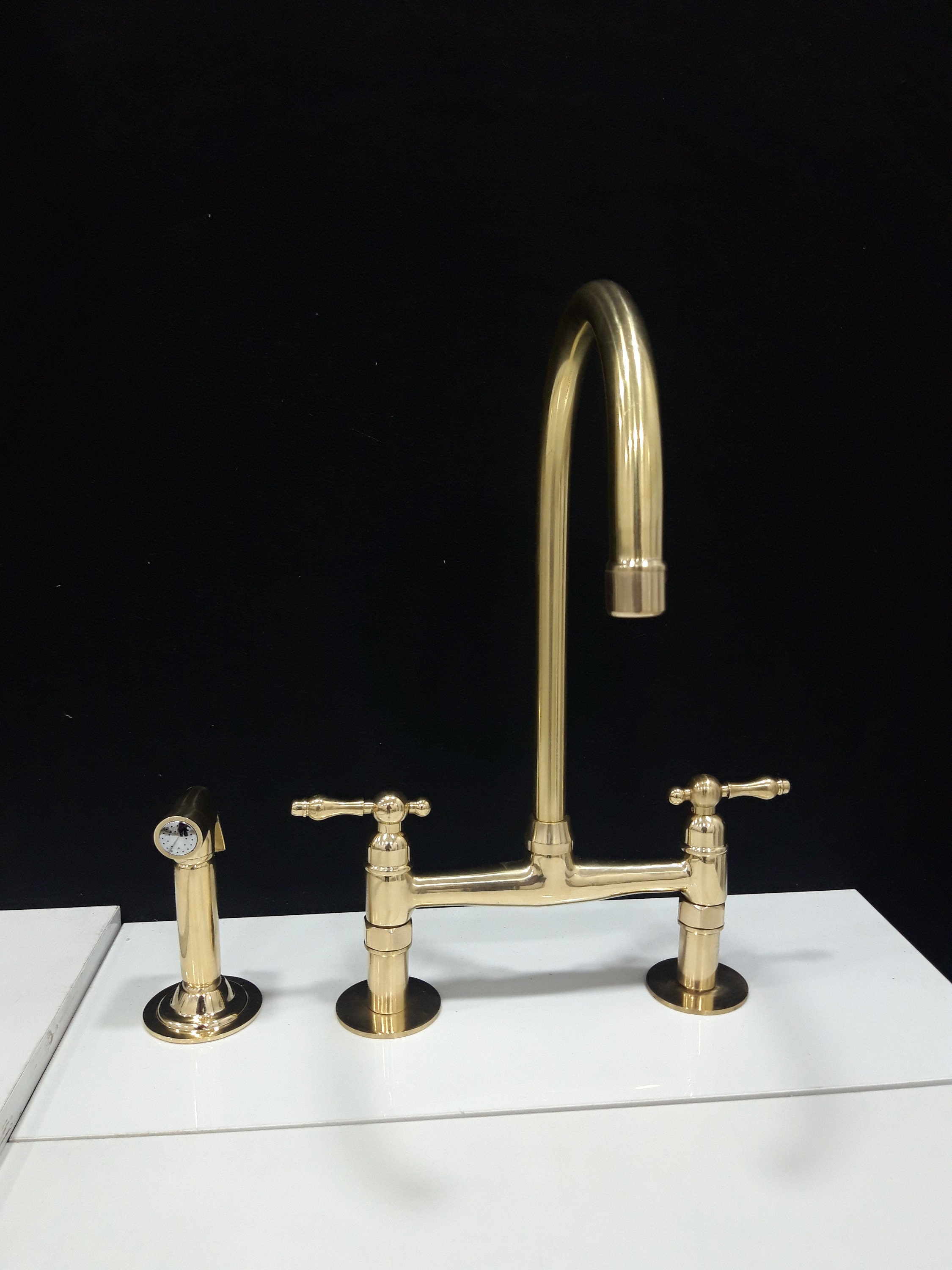 Unlacquered Solid Brass Sink Faucet, Kitchen Brass Faucet, Sink Bridge ...