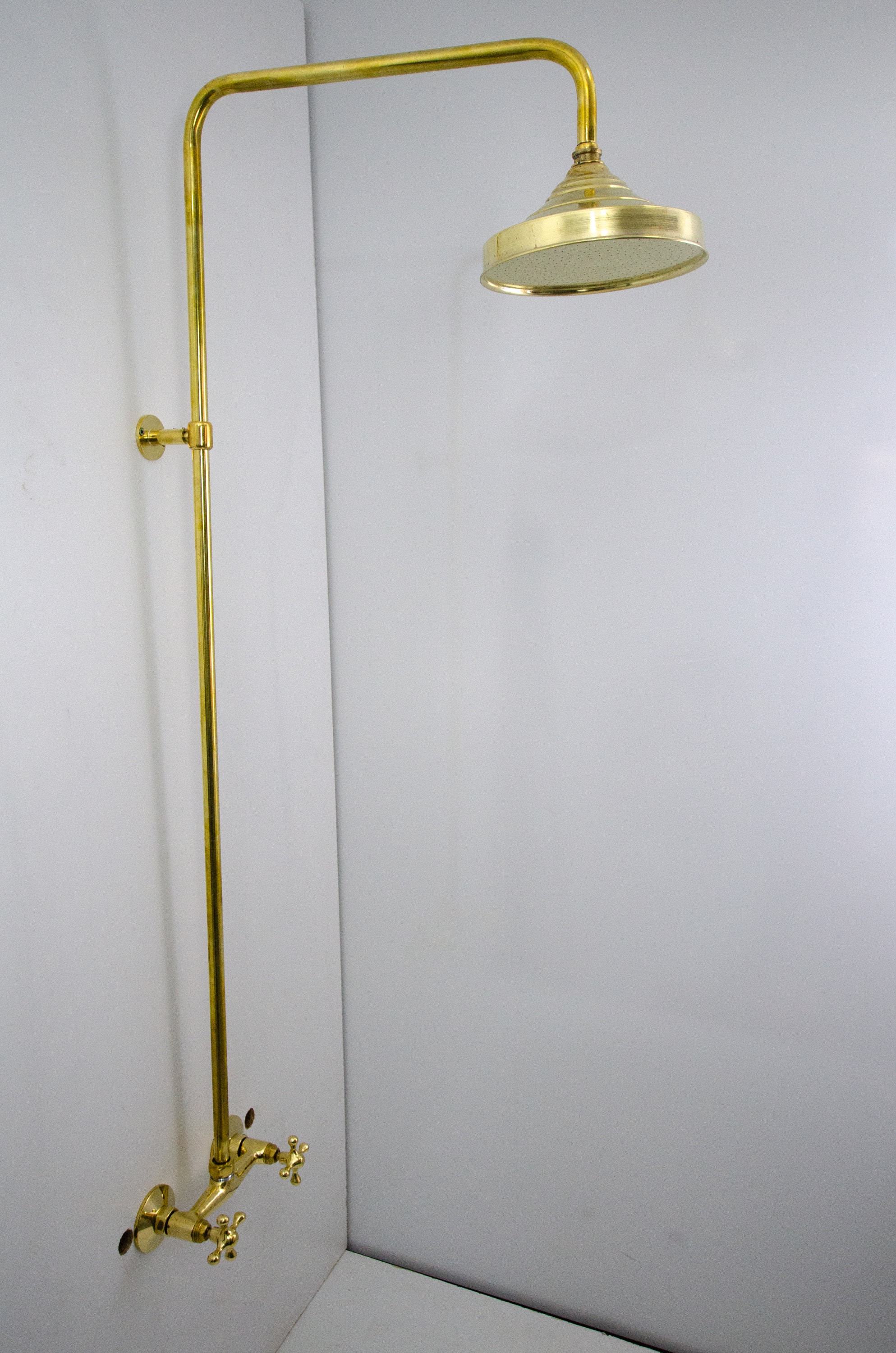 Unlacquered Brass Shower System With Large Rainfall Showerhead, Exposed ...