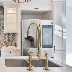 Luxury Unlacquered Solid Brass Kitchen Bridge Faucet With Arc Spout ...