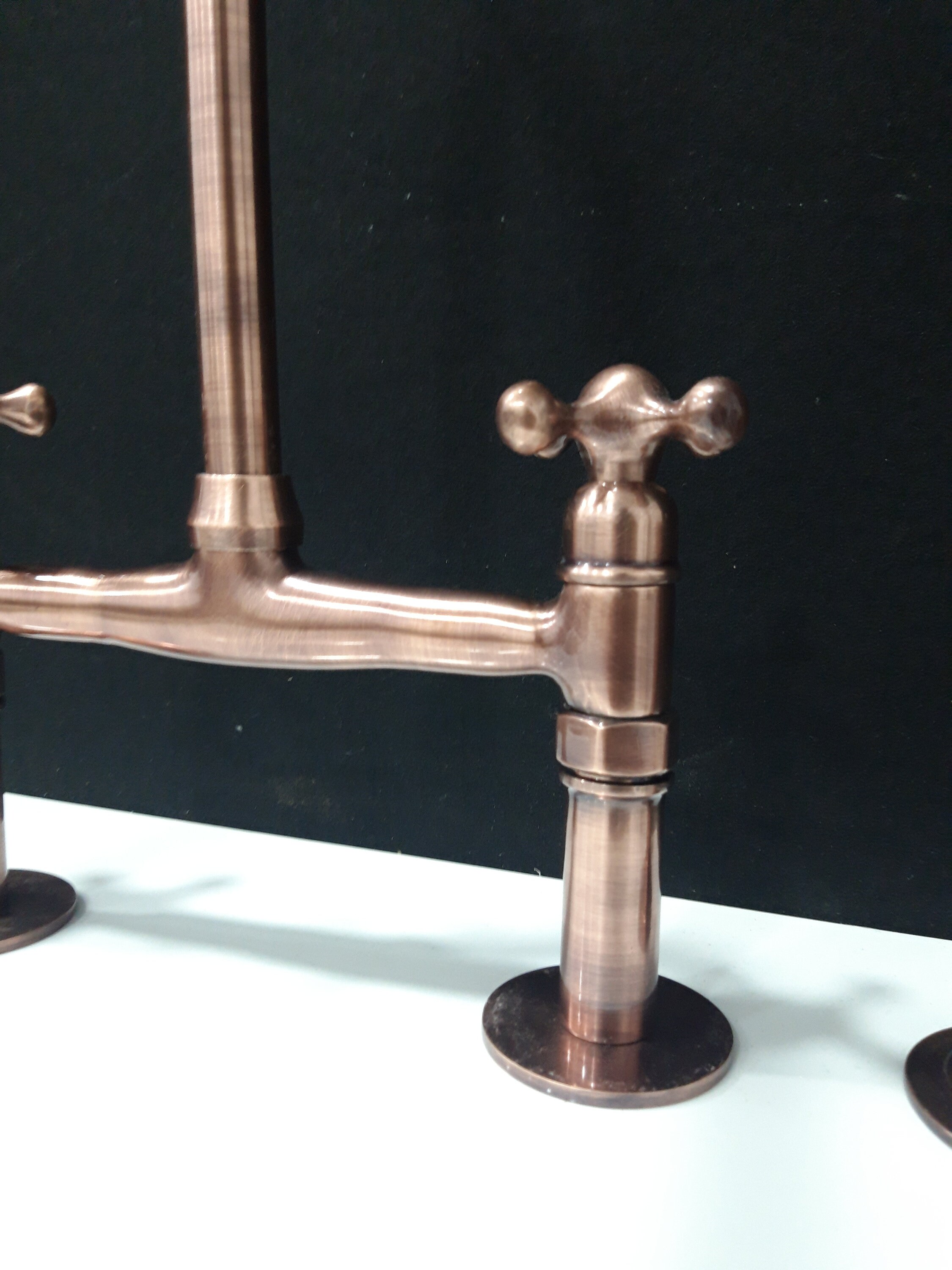 Unlacquered Copper Patina Kitchen Bridge Faucet With Arc Spout and Side ...